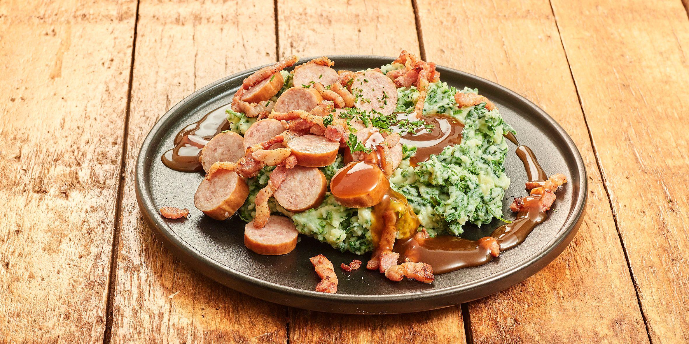 Stamppot boerenkool met vegetarische rookworst | Uitgekookt